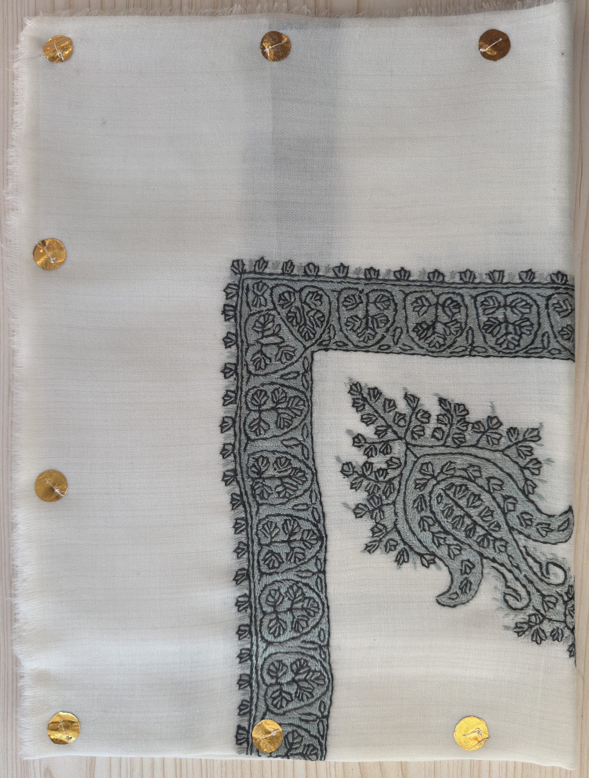 Cashmere Semi-Pashmina Hand Embroidered Rumal Grey – Shawlkaar